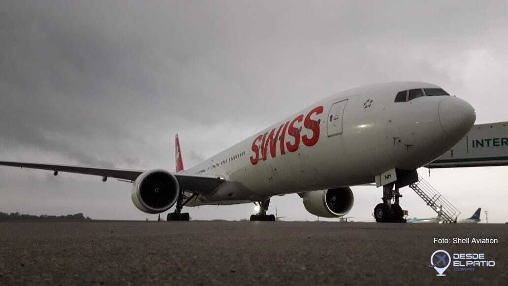 Las primeras imagenes del avión de Swiss Air Lines en Ezeiza
